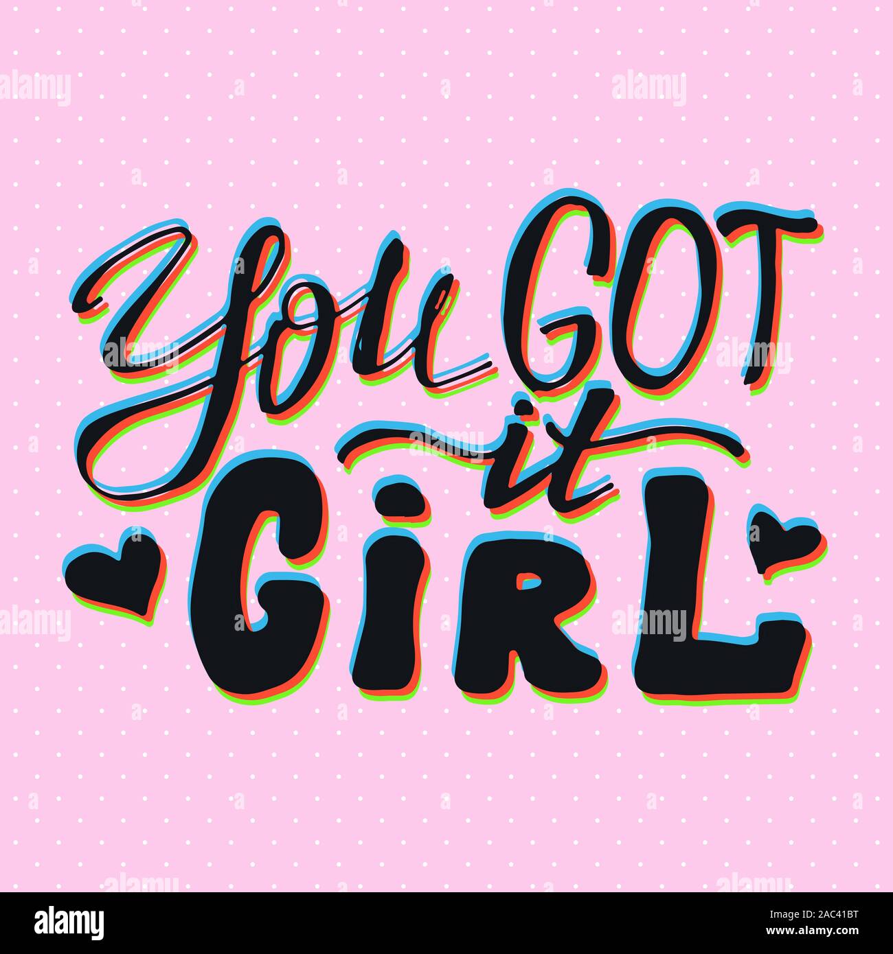 Girl slogan with 3d stereo effect. Hand drawn lettering. Womens right ...