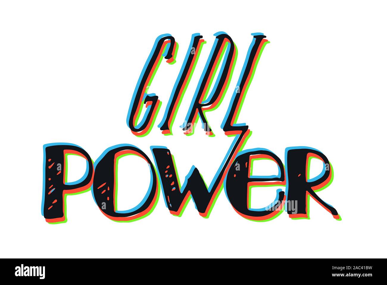 Girl slogan with 3d stereo effect. Hand drawn lettering. Womens right ...