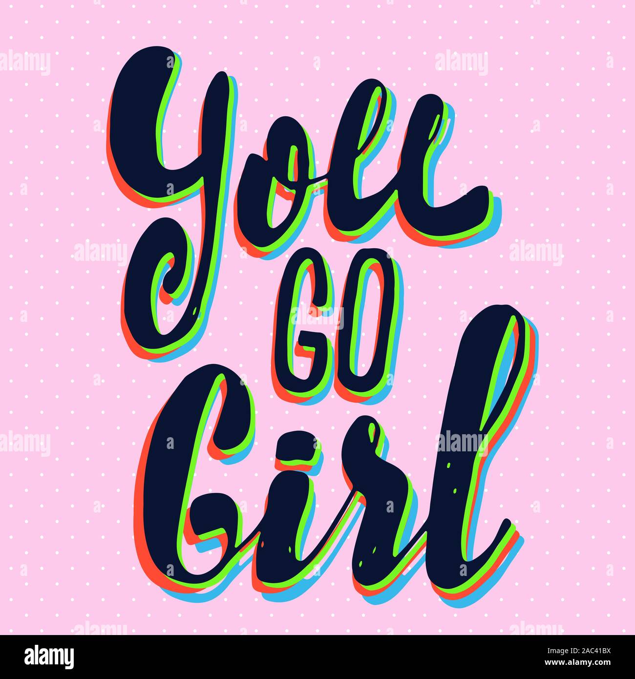 Girl slogan with 3d stereo effect. Hand drawn lettering. Womens right ...