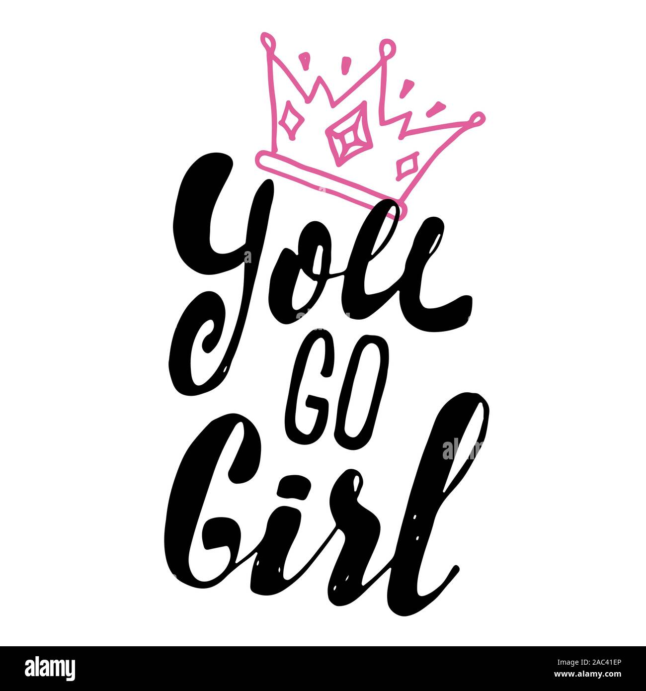 Girl slogan with crown cartoon illustration. Grl pwr hand drawn ...