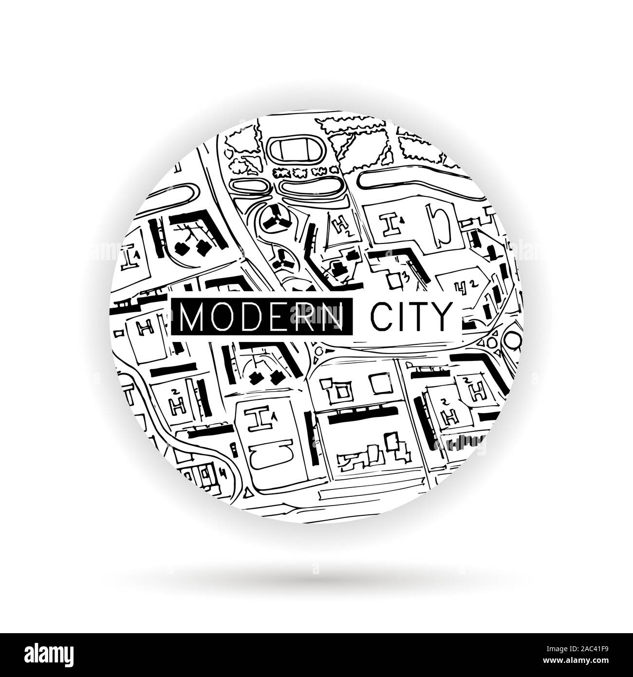 Architectural ink background, construction logo with doodle maps ...