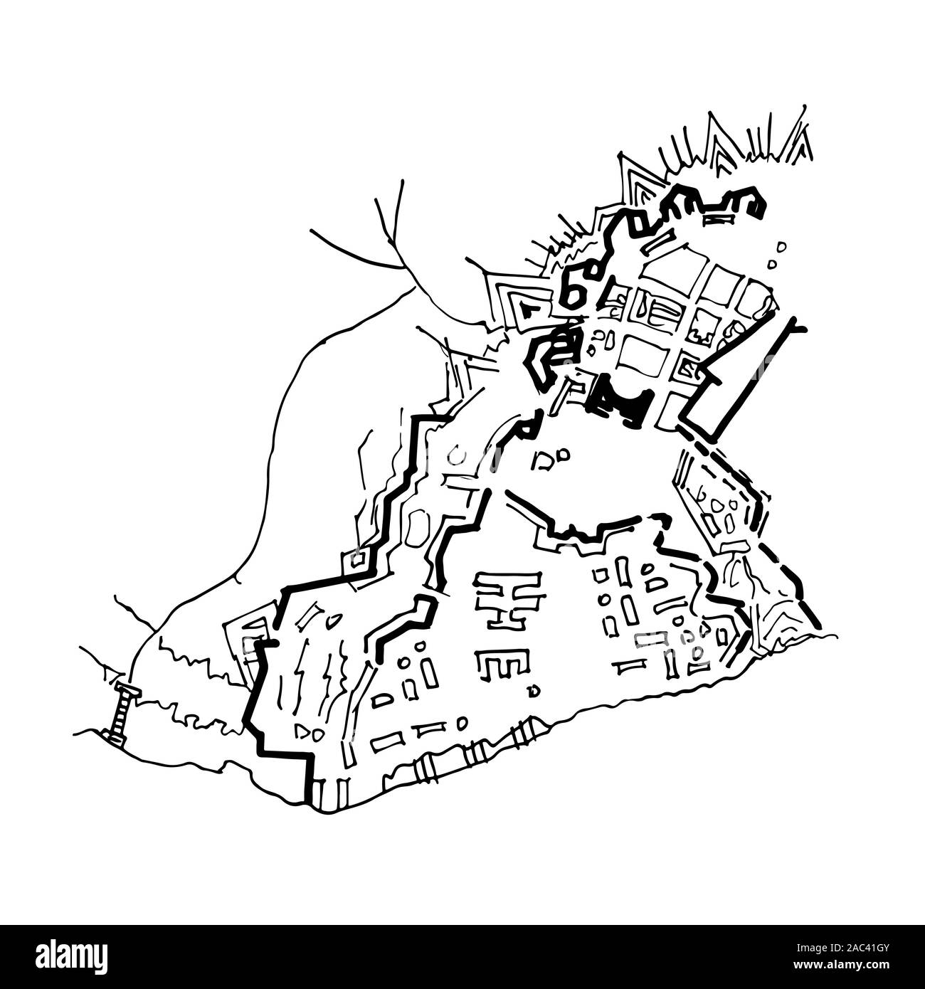 Urban plan of a city, old village. Doodle city map. Vector city drawing ...