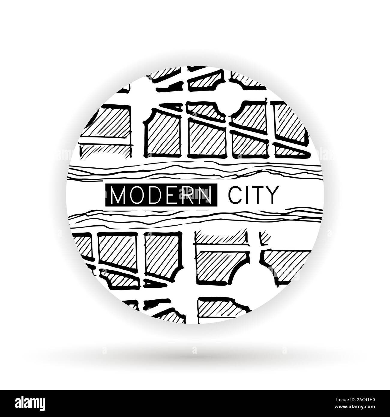 Architectural ink background, construction logo with doodle maps ...
