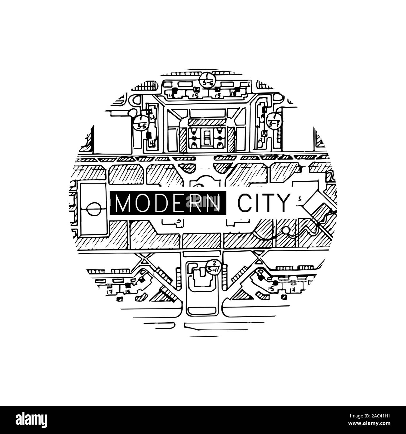 Architectural ink background, construction logo with doodle maps ...