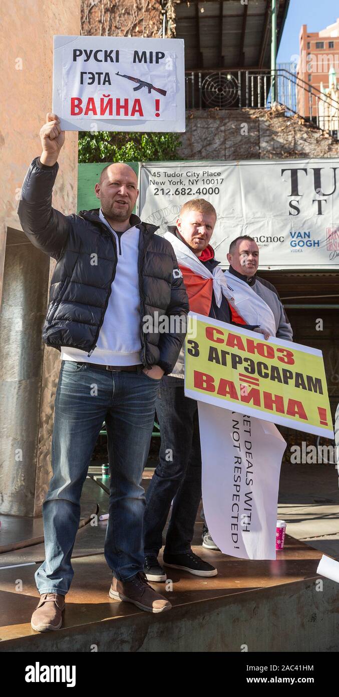 New York, United States. 30th Nov, 2019. Belorusian-Americans protest ...
