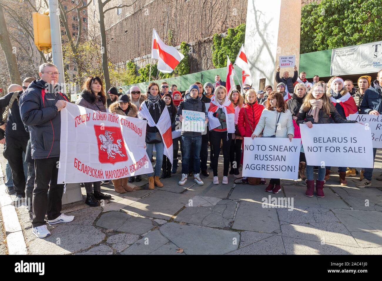 New York, United States. 30th Nov, 2019. Belorusian-Americans protest ...