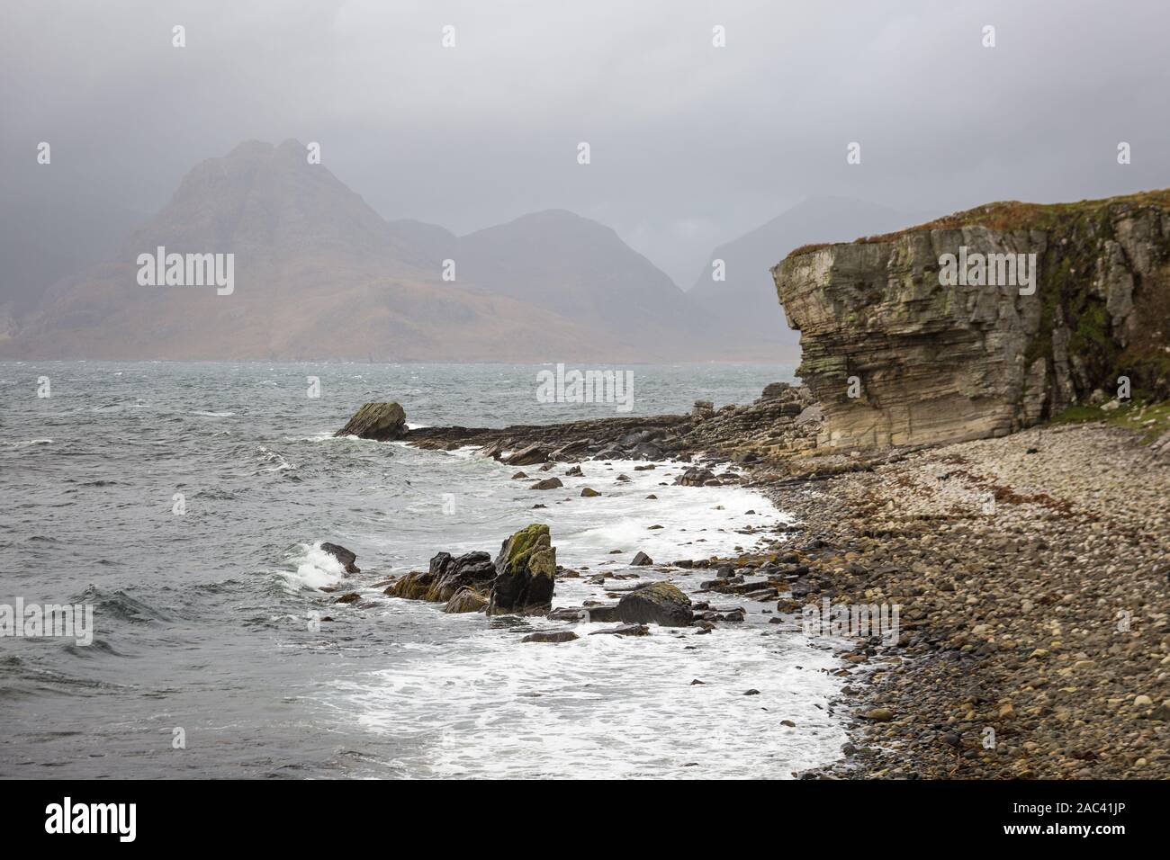 Beautiful autumn panoramic landscape in Scotland, wet weather outside ...