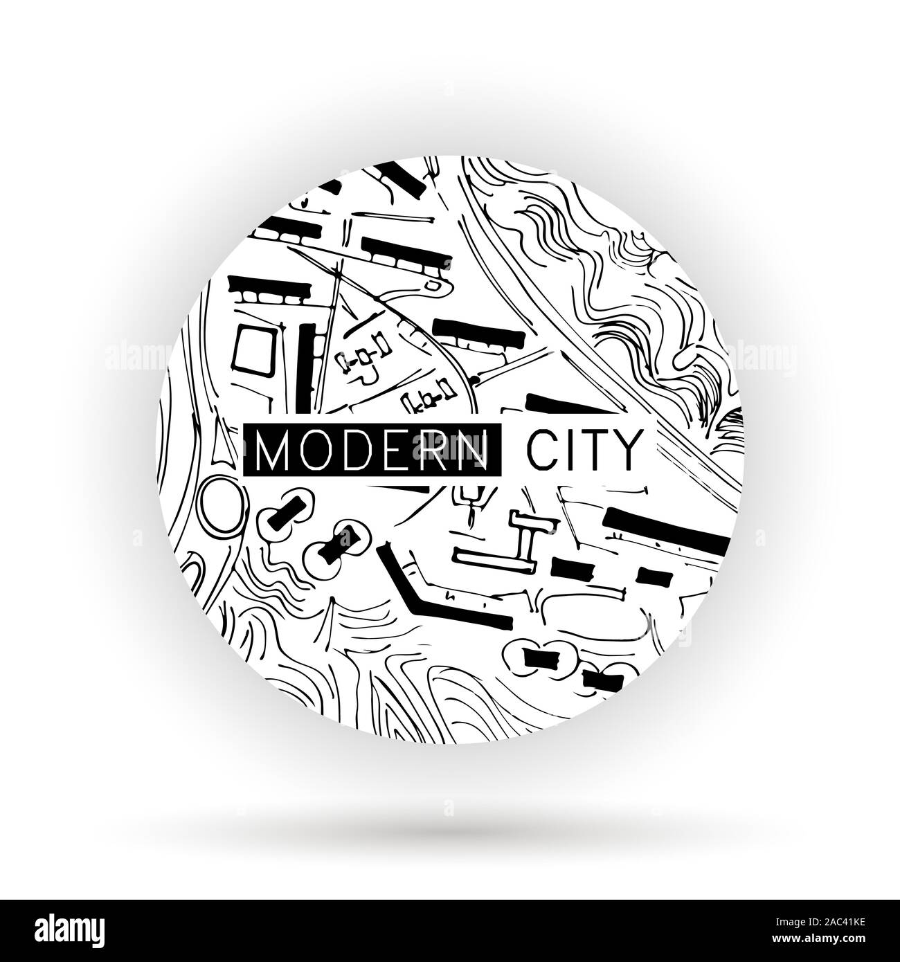 Architectural ink background, construction logo with doodle maps ...