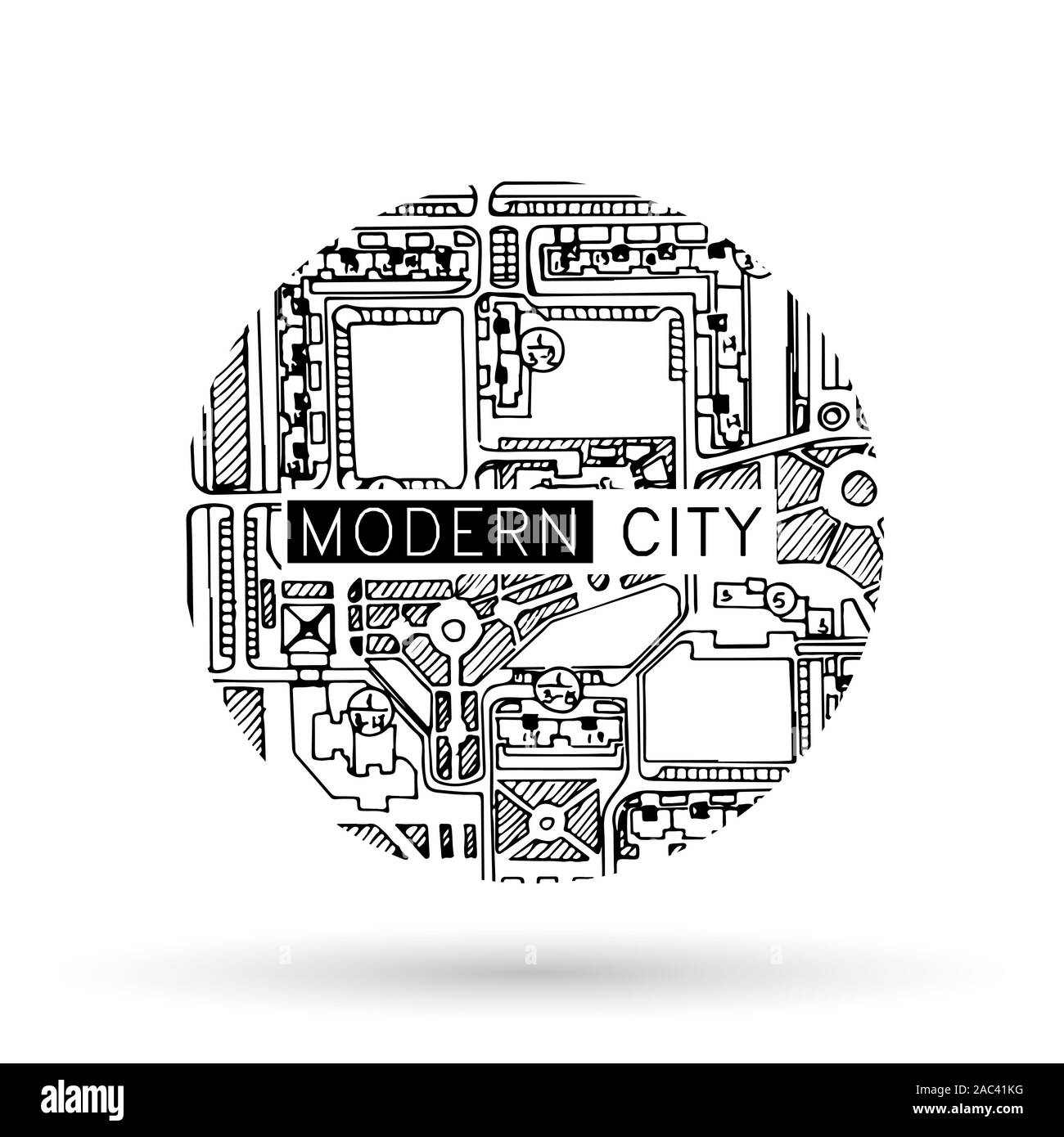 Architectural ink background, construction logo with doodle maps ...