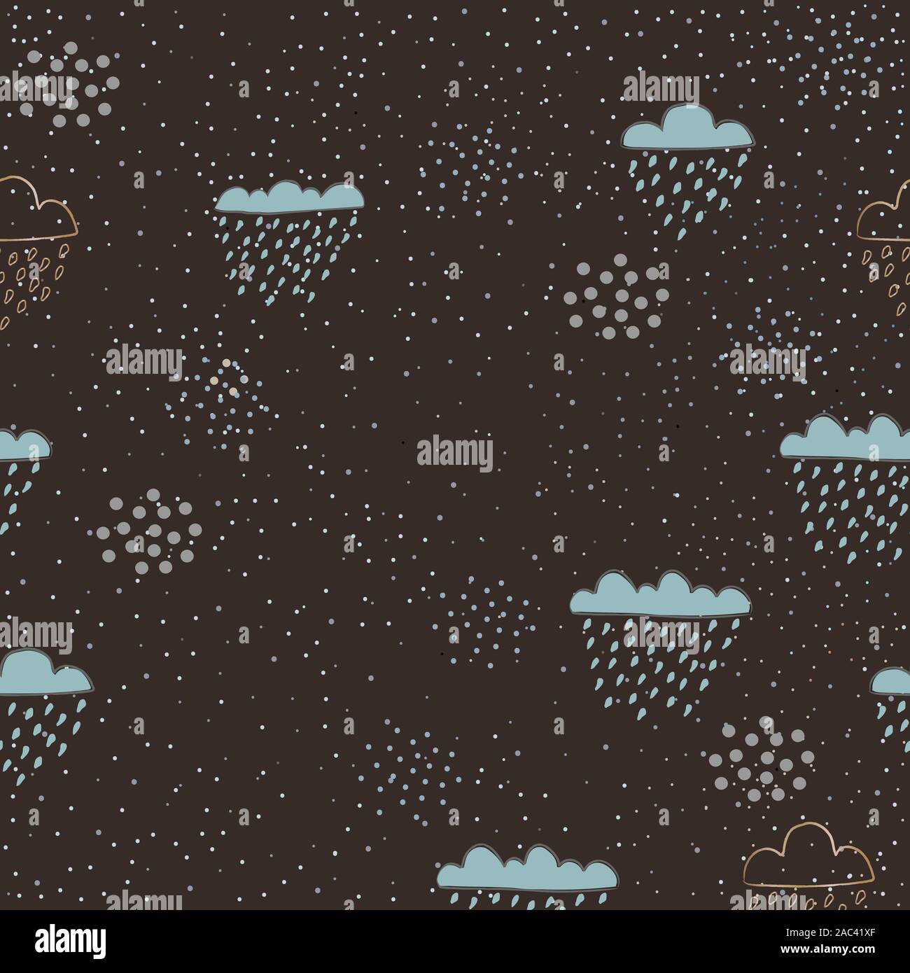 Cute Cloud seamless Pattern. Scandinavian Hand Drawn Style. Rainy Day ...