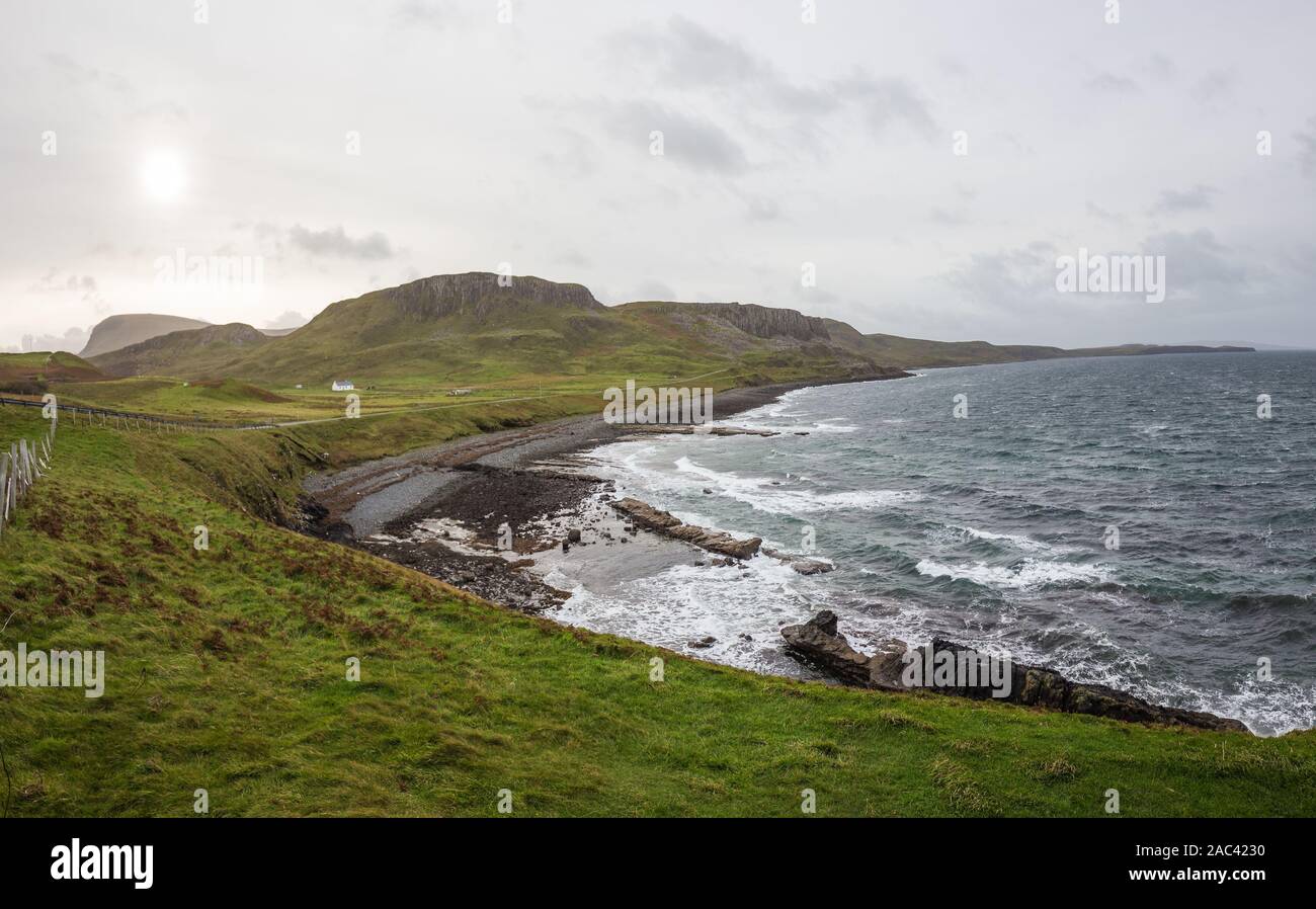 Beautiful autumn panoramic landscape in Scotland, wet weather outside ...