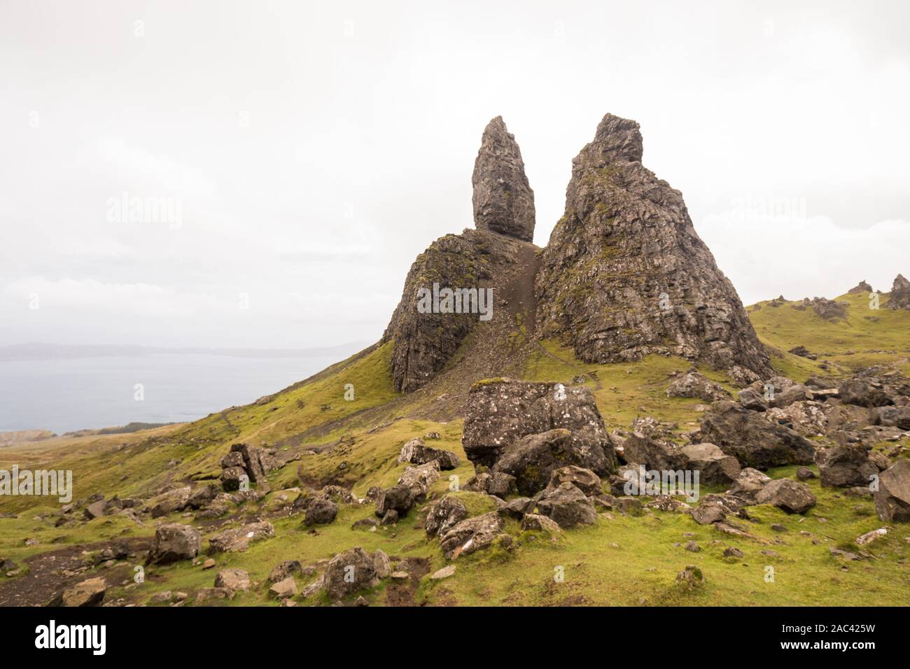 Beautiful autumn panoramic landscape in Scotland, wet weather outside ...