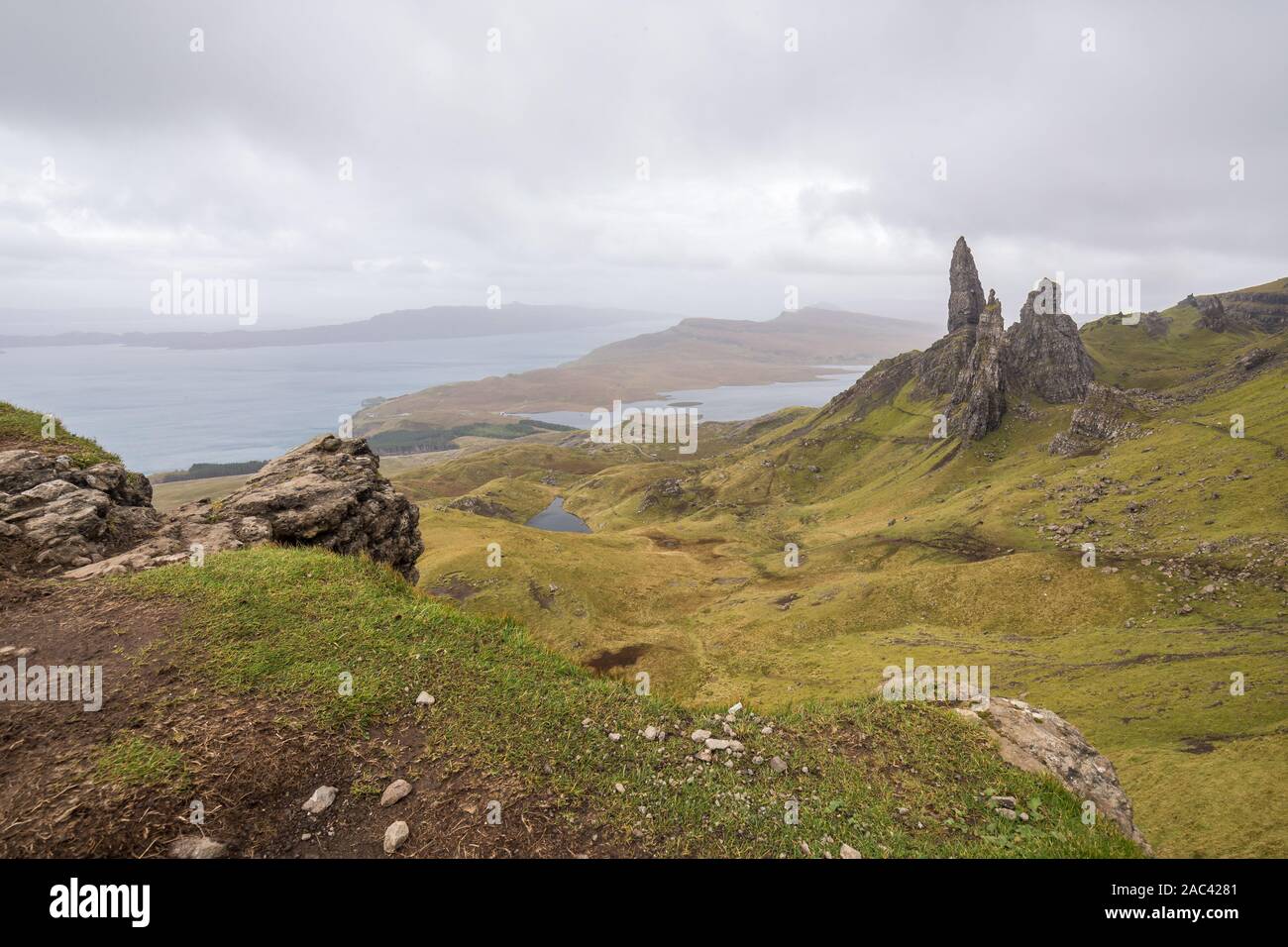 Beautiful autumn panoramic landscape in Scotland, wet weather outside ...