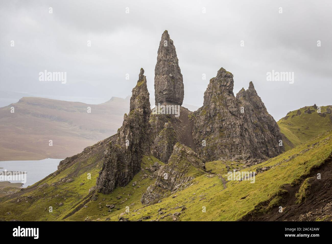 Beautiful autumn panoramic landscape in Scotland, wet weather outside ...
