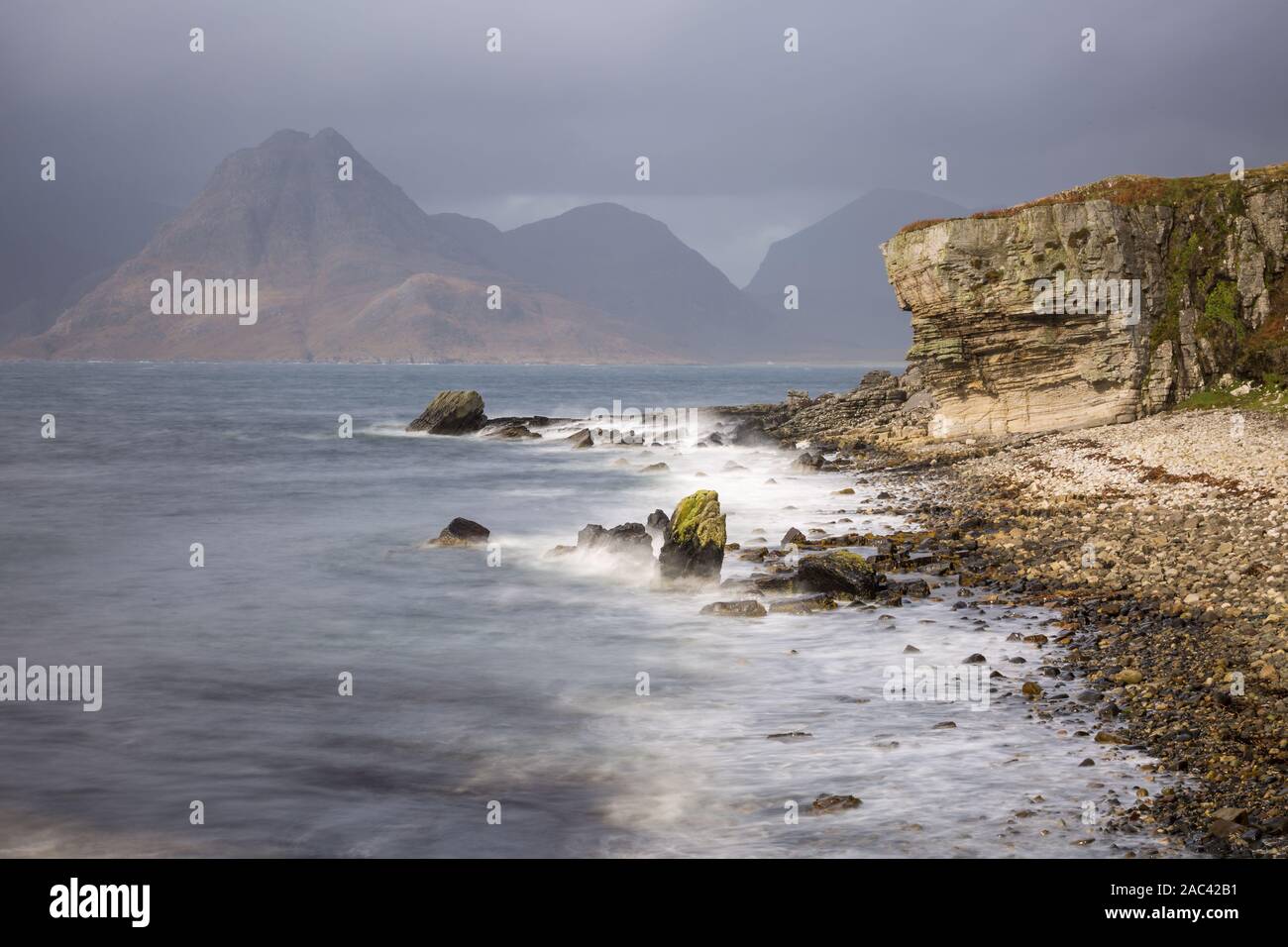 Beautiful autumn panoramic landscape in Scotland, wet weather outside ...