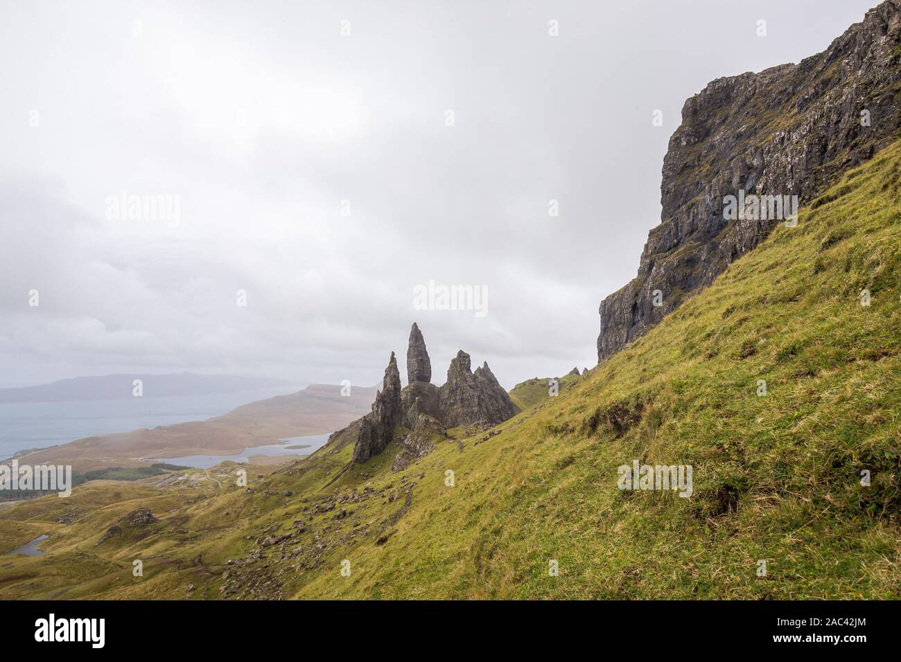 Beautiful autumn panoramic landscape in Scotland, wet weather outside ...