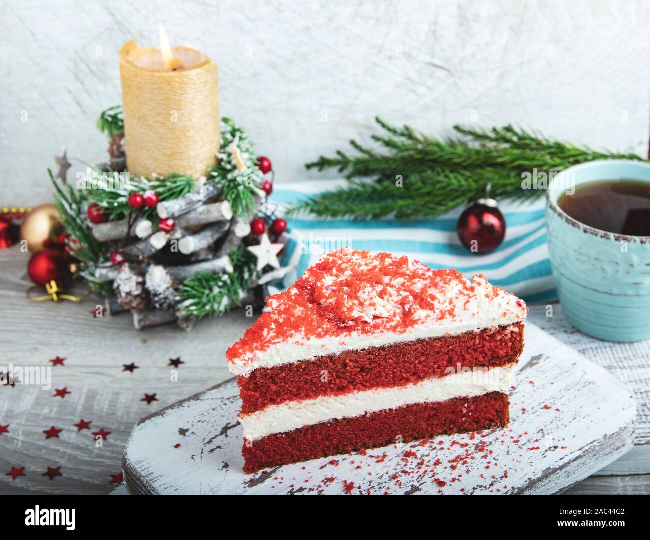 sponge cake red velvet New Year, Christmas Stock Photo - Alamy