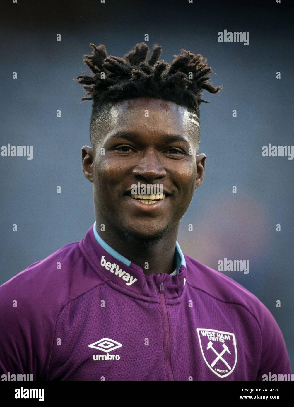 London, UK. 30th Nov, 2019. Goalkeeper Joseph Anang of West Ham Utd pre ...