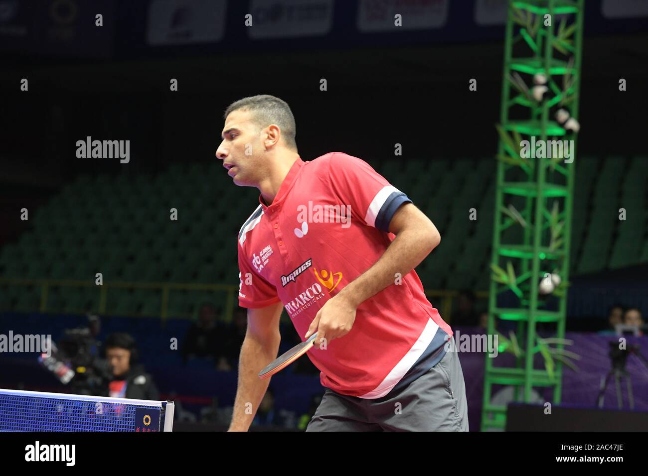 Omar Assar of Egypt reacts during a match against Kanak Jha of the US ...