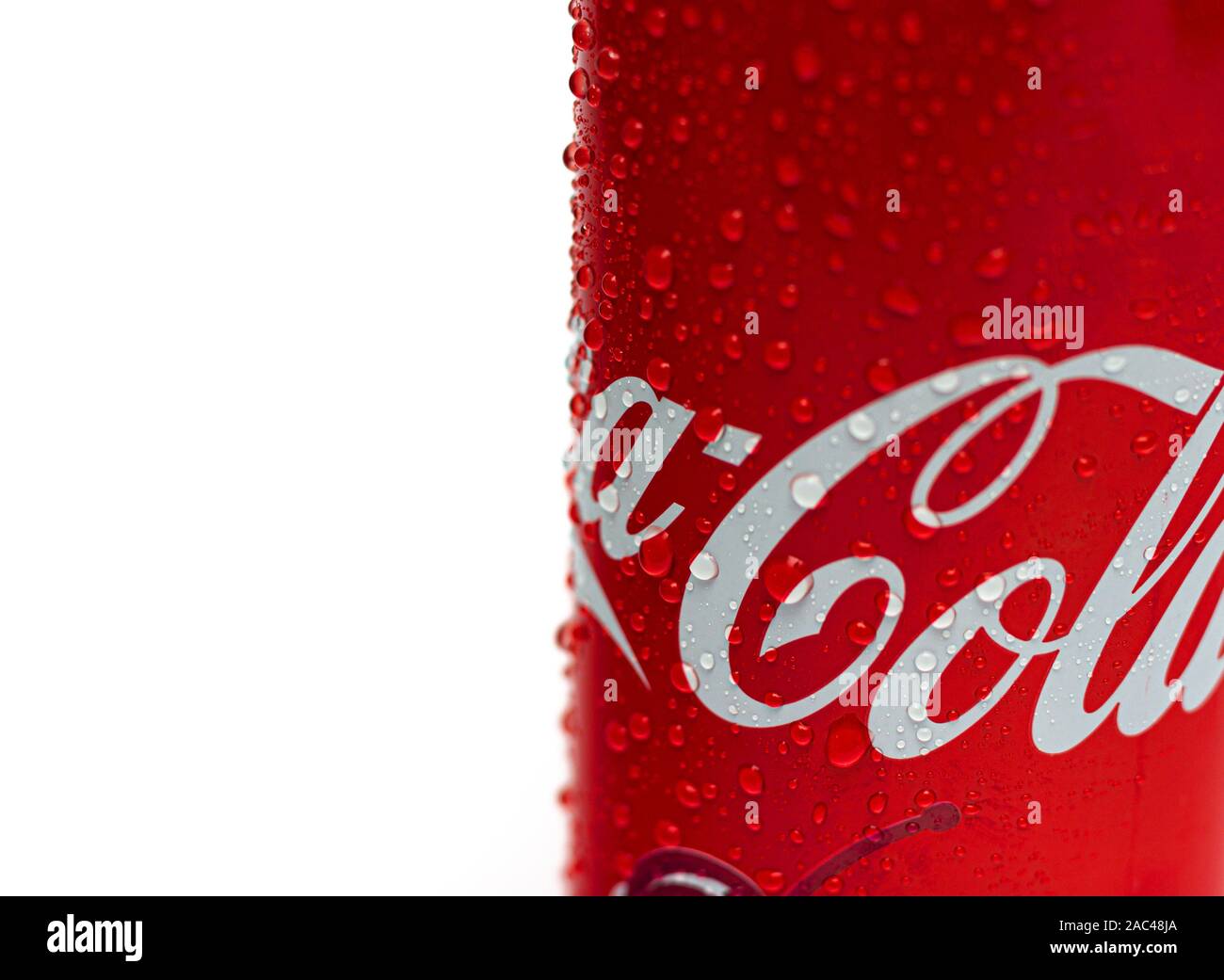 HAMM, GERMANY, 11.2019: Coca Cola aluminum can with condensate isolated ...
