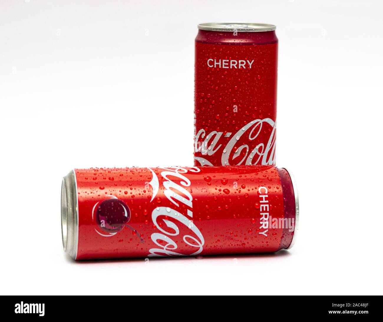 HAMM, GERMANY, 11.2019: Coca Cola aluminum can with condensate isolated ...