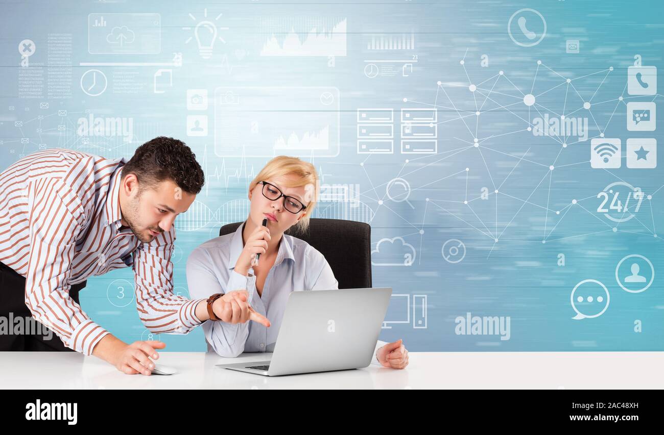 Business person at front desk with workflow concept Stock Photo - Alamy