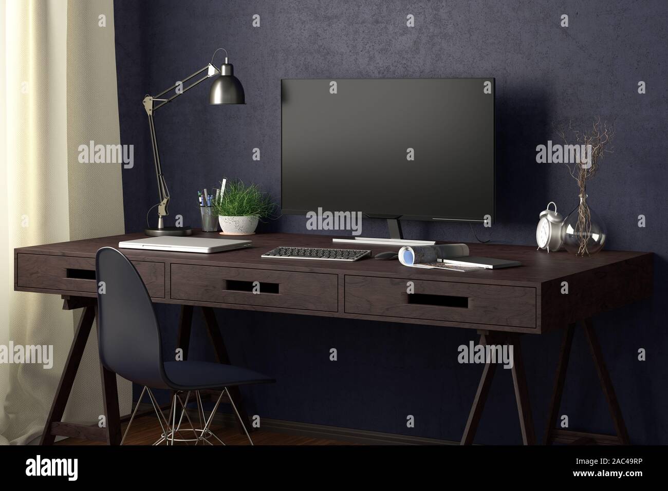 Desk with computer monitor. Workplace in the studio or at home with ...