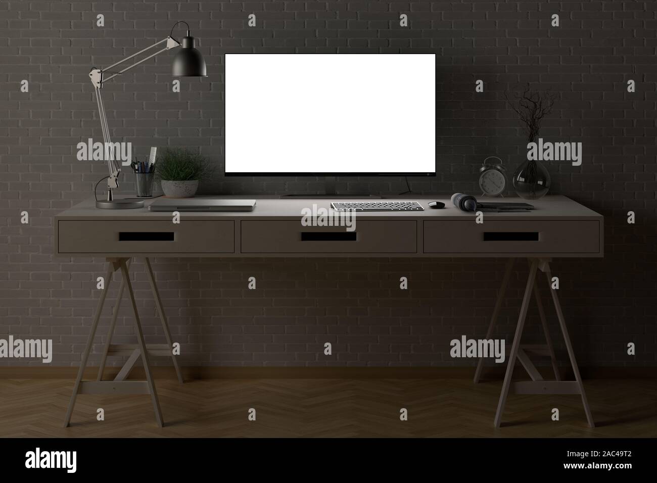 Bright computer monitor at night in the studio or at home workplace ...