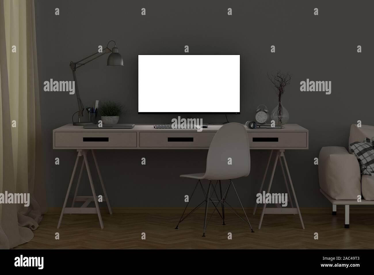 Bright computer monitor at night in the studio or at home workplace ...