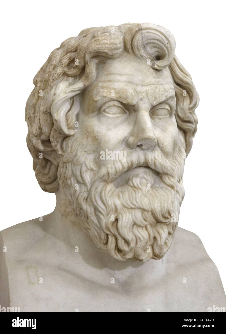 Antisthenes. Marble herm of the greek philosopher. Isolated with ...