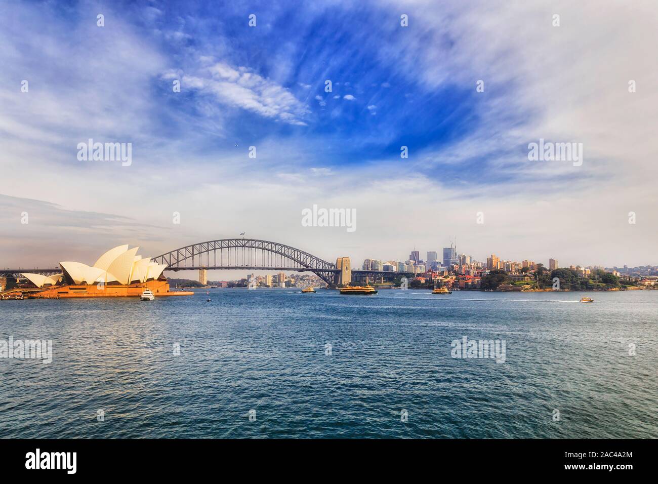 Regular Sydney Ferry on route to wharves around Sydney Harbour on a ...