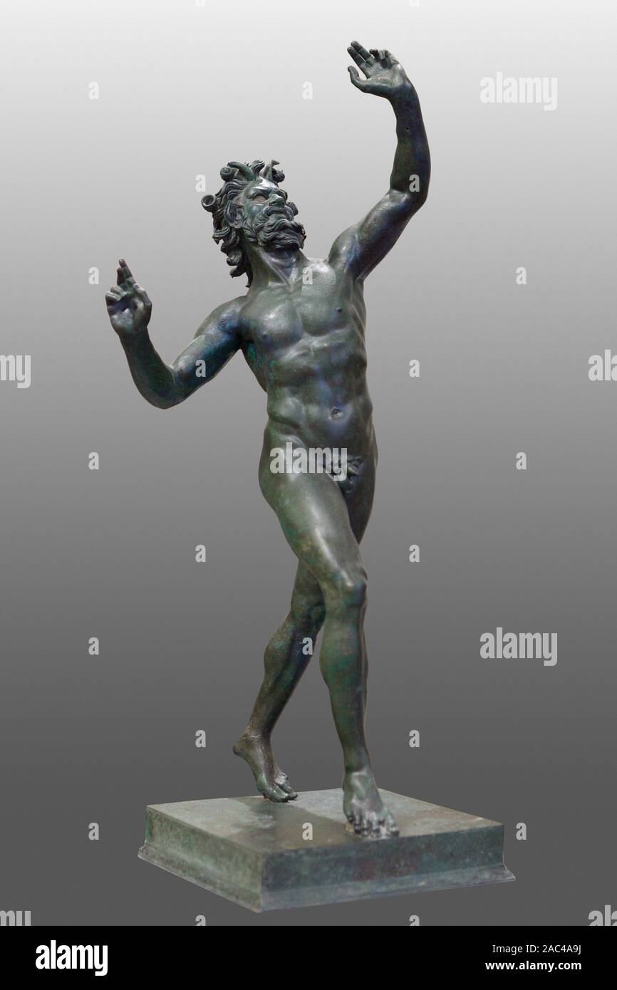 Dancing faun. Roman bronze statue from Pompeii (Pompei), Italy ...