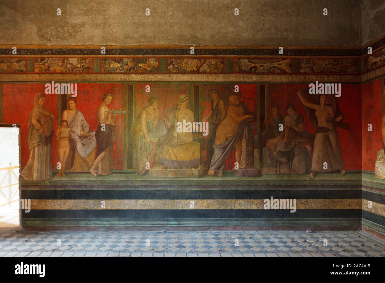 Fresco on walls of villa of the mysteries in Pompeii (Pompei). Ancient ...