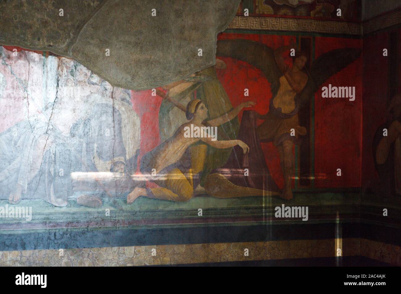 Fresco on walls of villa of the mysteries in Pompeii (Pompei). Ancient ...