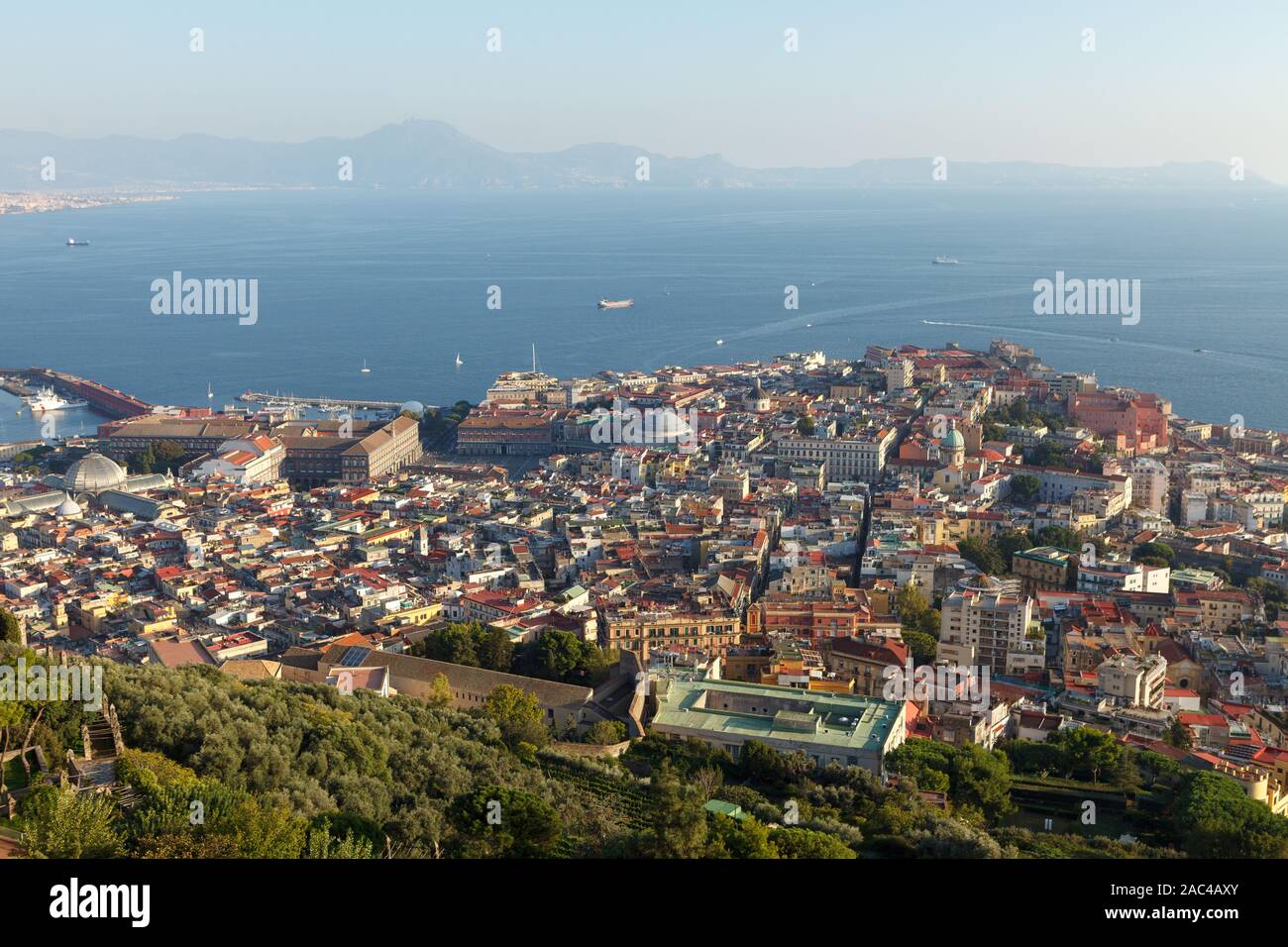 Naples city view with sea on background. View from Museo Novecento ...