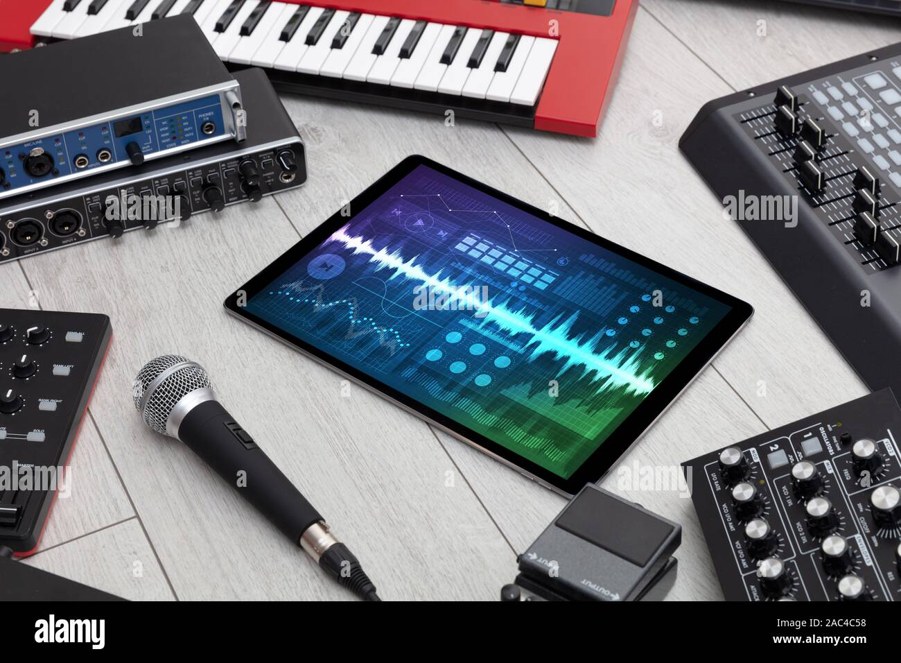 Music instruments and tablet with recording sound concept Stock Photo ...