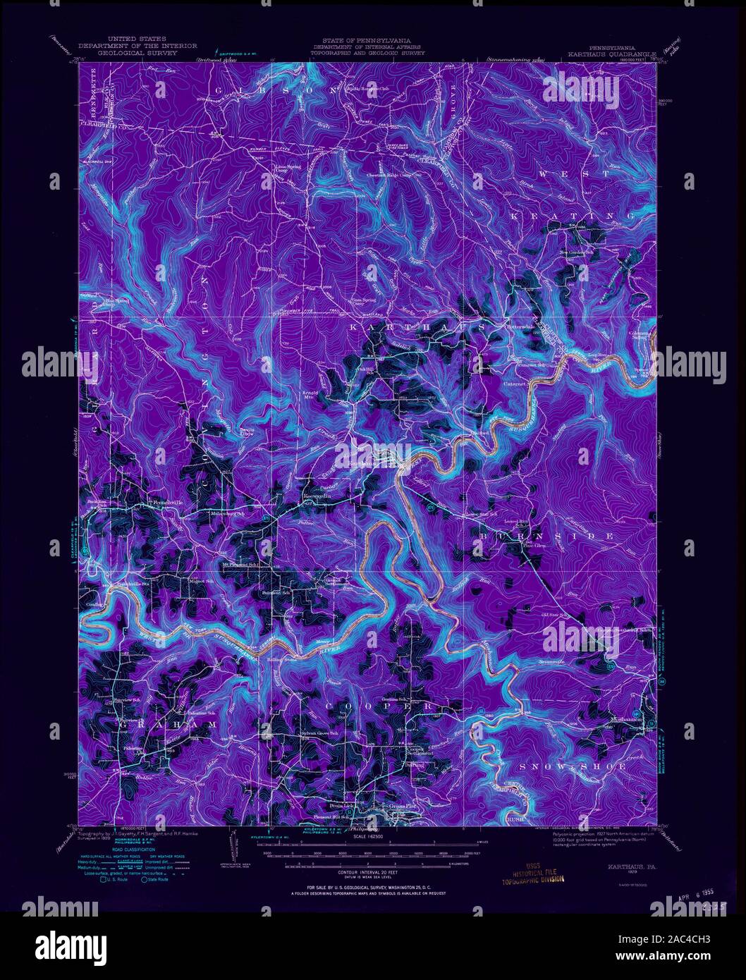 USGS TOPO Map Pennsylvania PA Karthaus 170910 1929 62500 Inverted ...