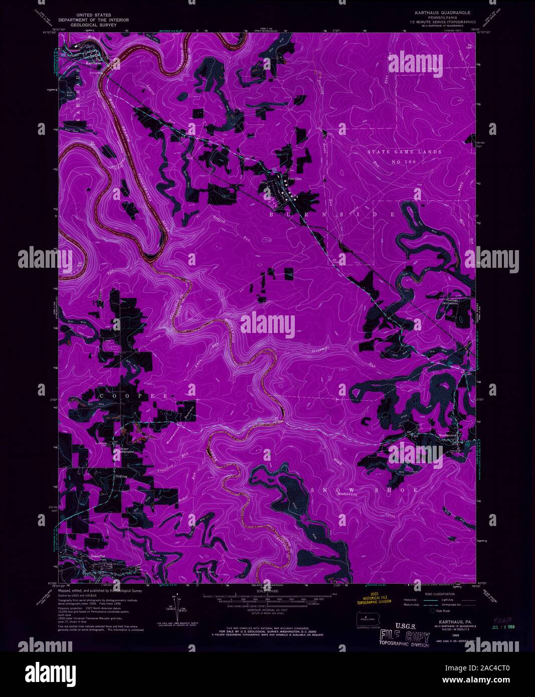 USGS TOPO Map Pennsylvania PA Karthaus 170915 1959 24000 Inverted ...