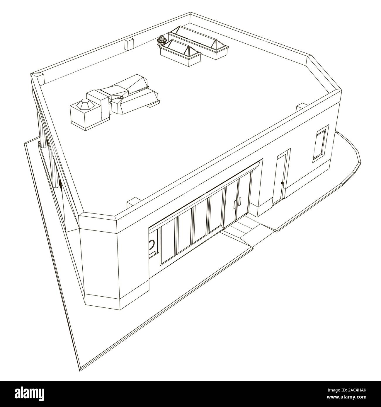 The contour of the building from black lines Isolated on a white ...