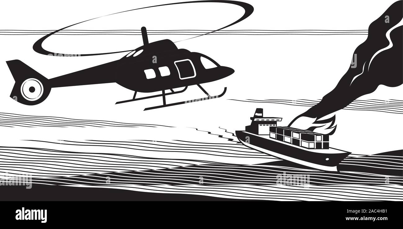 Rescue helicopter approach maritime accident - vector illustration ...