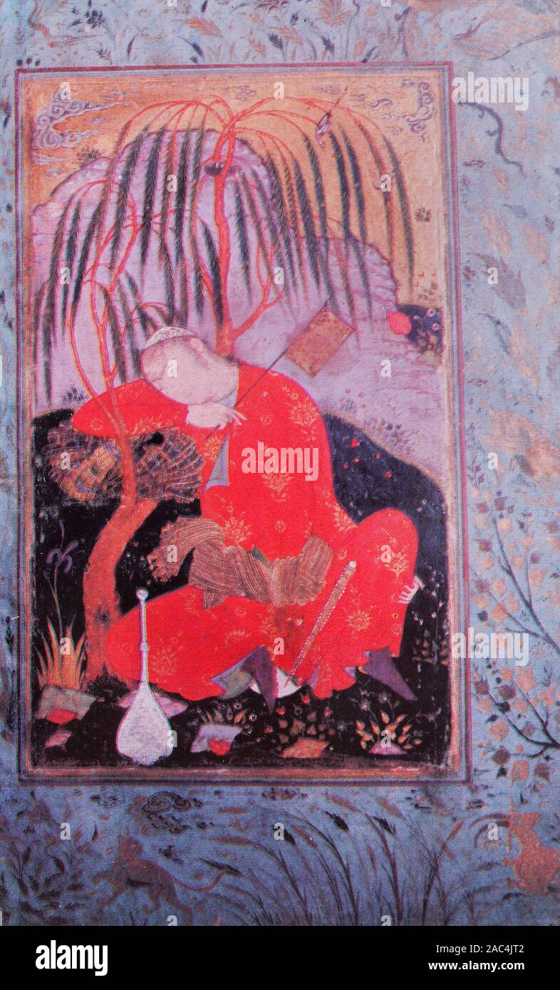 Halftone postcard image: Younf Man Sleeping - 16th century Persian ...
