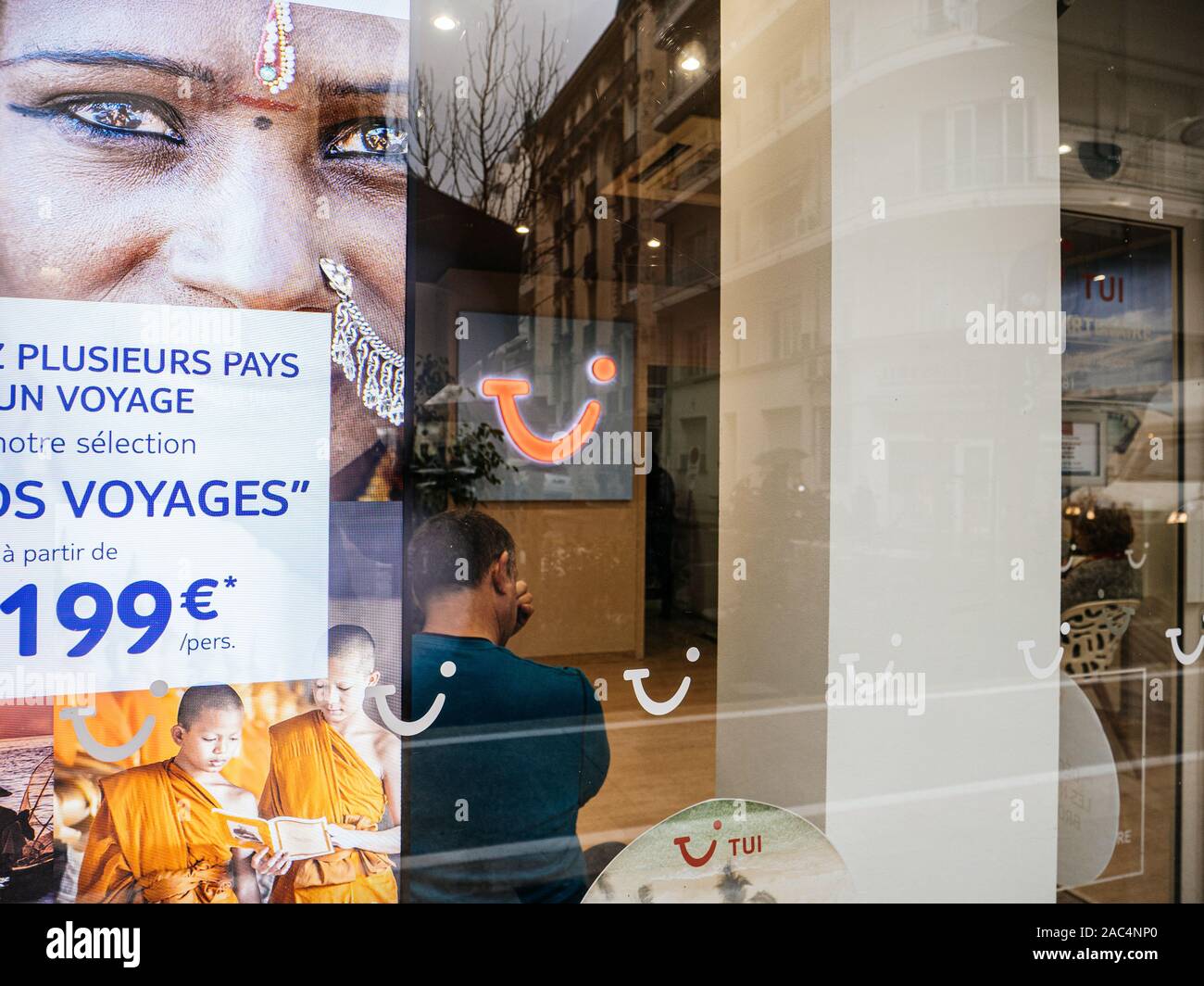 Nice, France - Nov 23, 2019: View from the street of Tui Voyage travel ...