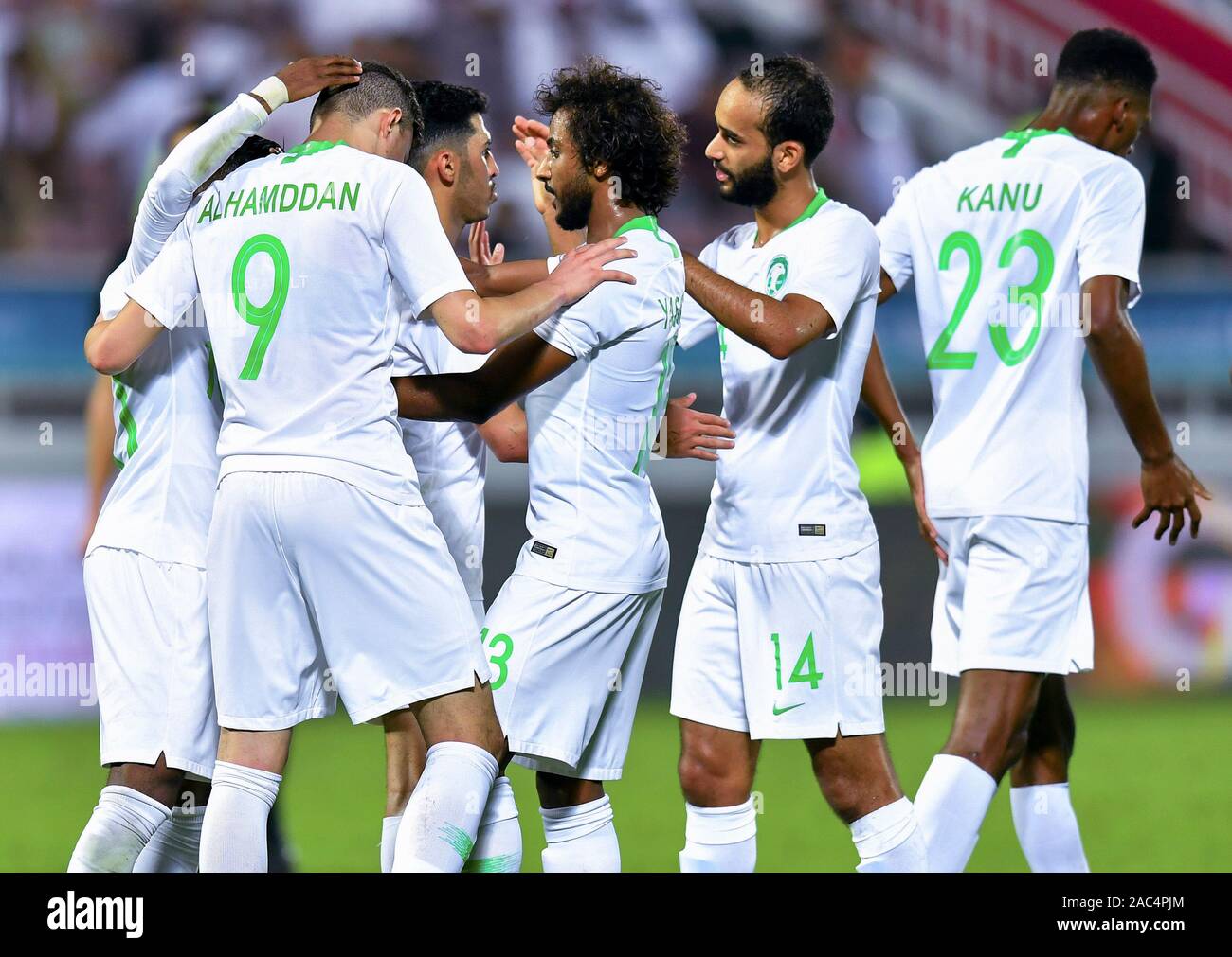 Doha, Qatar. 30th Nov, 2019. Players of Saudi Arabia celebrate after ...