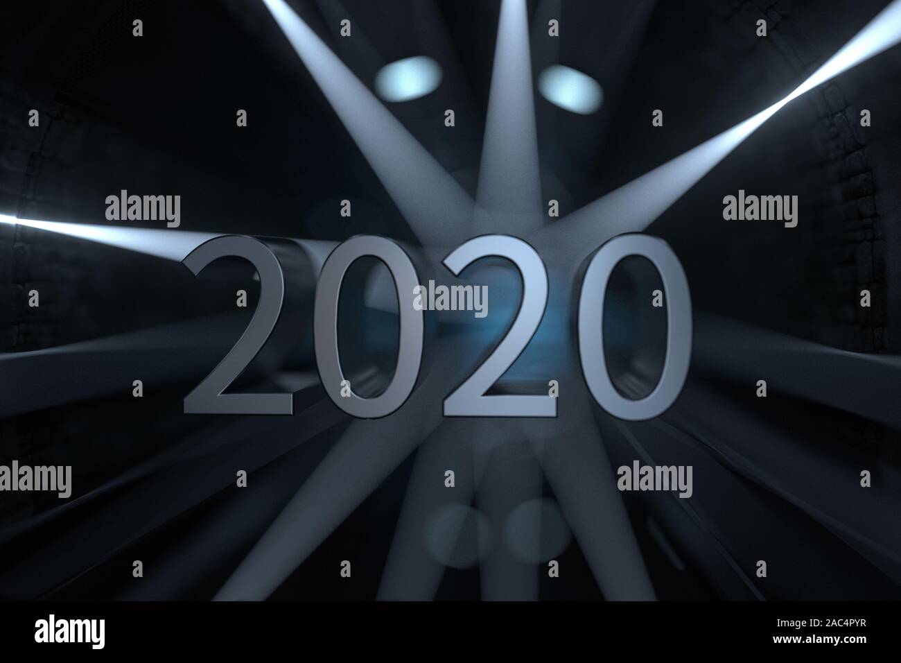 2020 new year with industrial tunnel background, 3d rendering. Computer digital drawing Stock ...