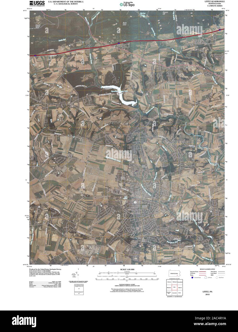 USGS TOPO Map Pennsylvania PA Lititz 20100623 TM Restoration Stock ...