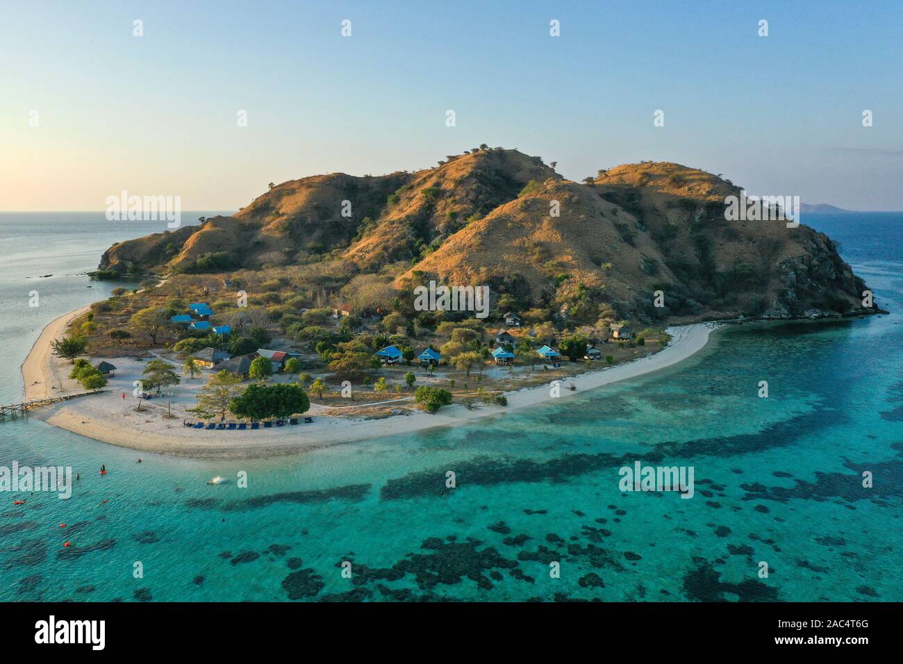 Aerial view of Kanawa island during sunset and sunrise located in ...