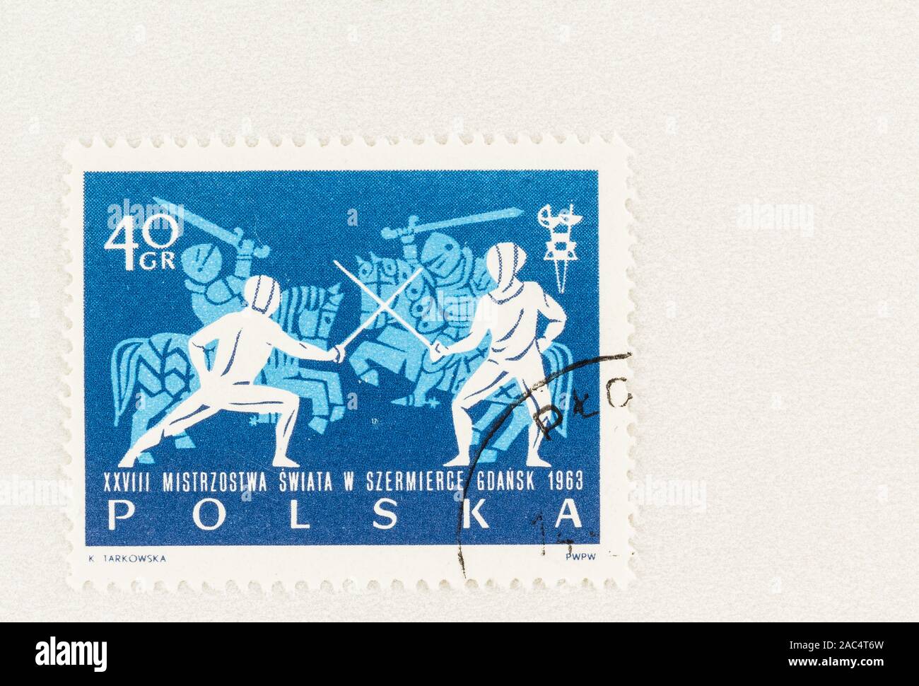 SEATTLE WASHINGTON - October 9, 2019: Used stamp of Poland featuring ...