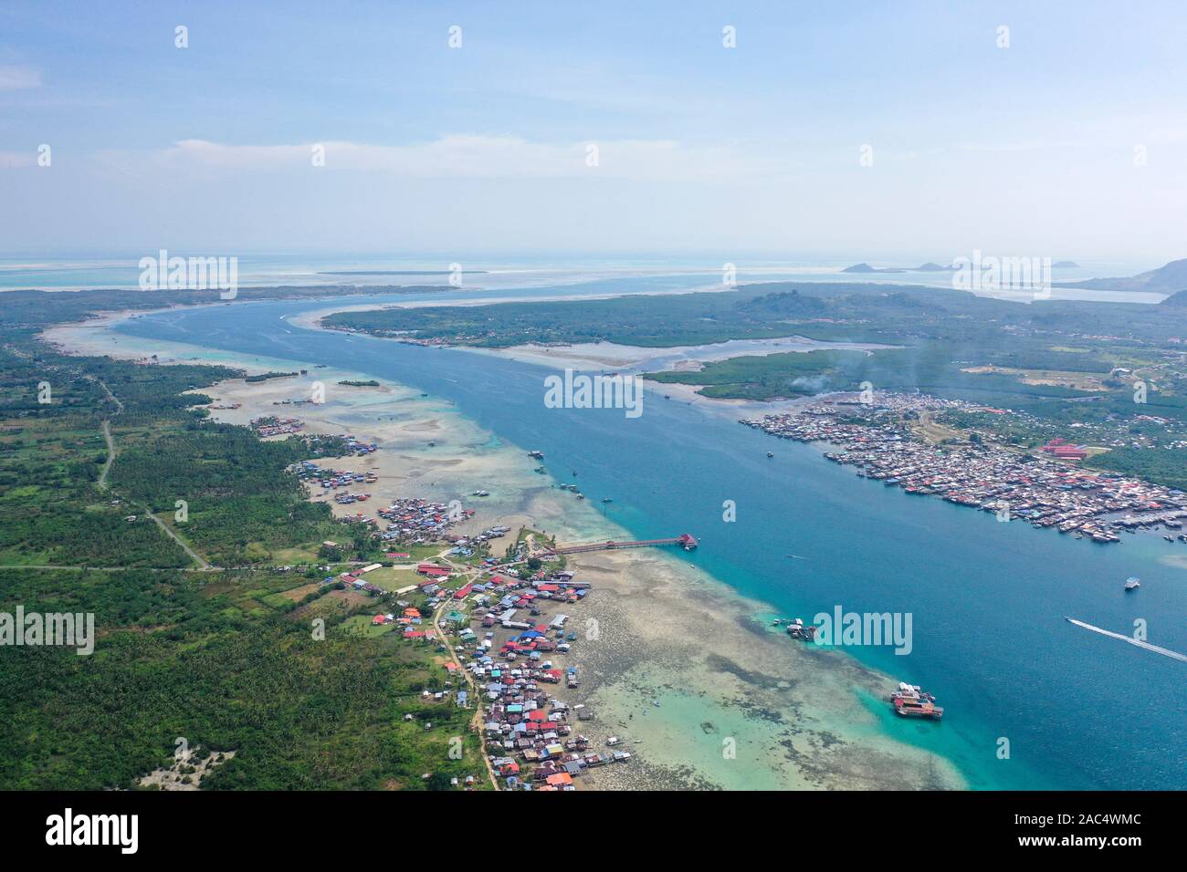 Aerial view partial of Semporna, Sabah major town. The popular town ...