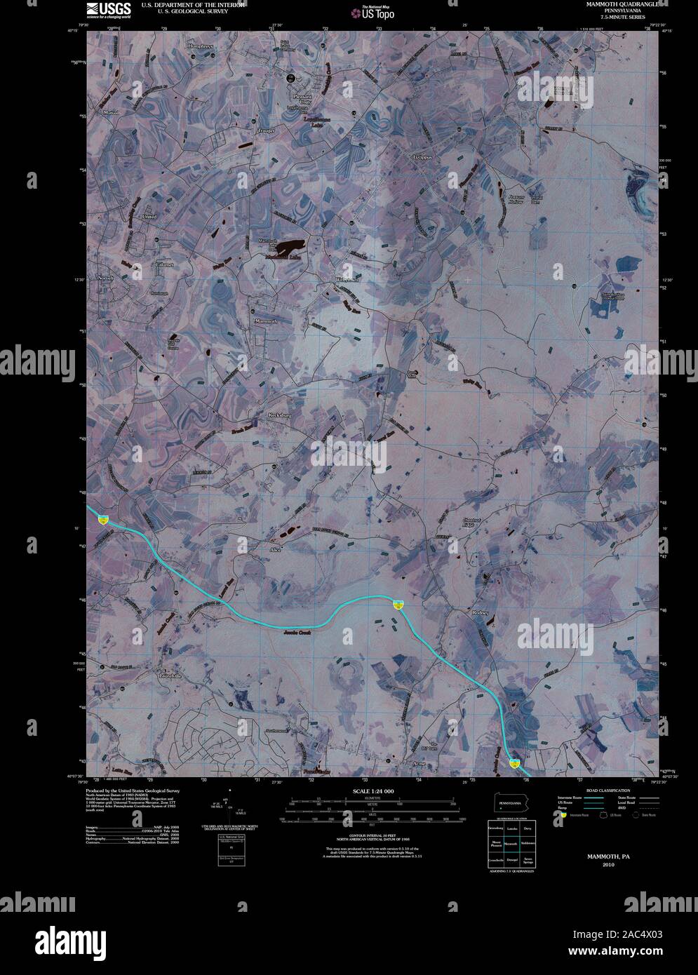 USGS TOPO Map Pennsylvania PA Mammoth 20100615 TM Inverted Restoration ...