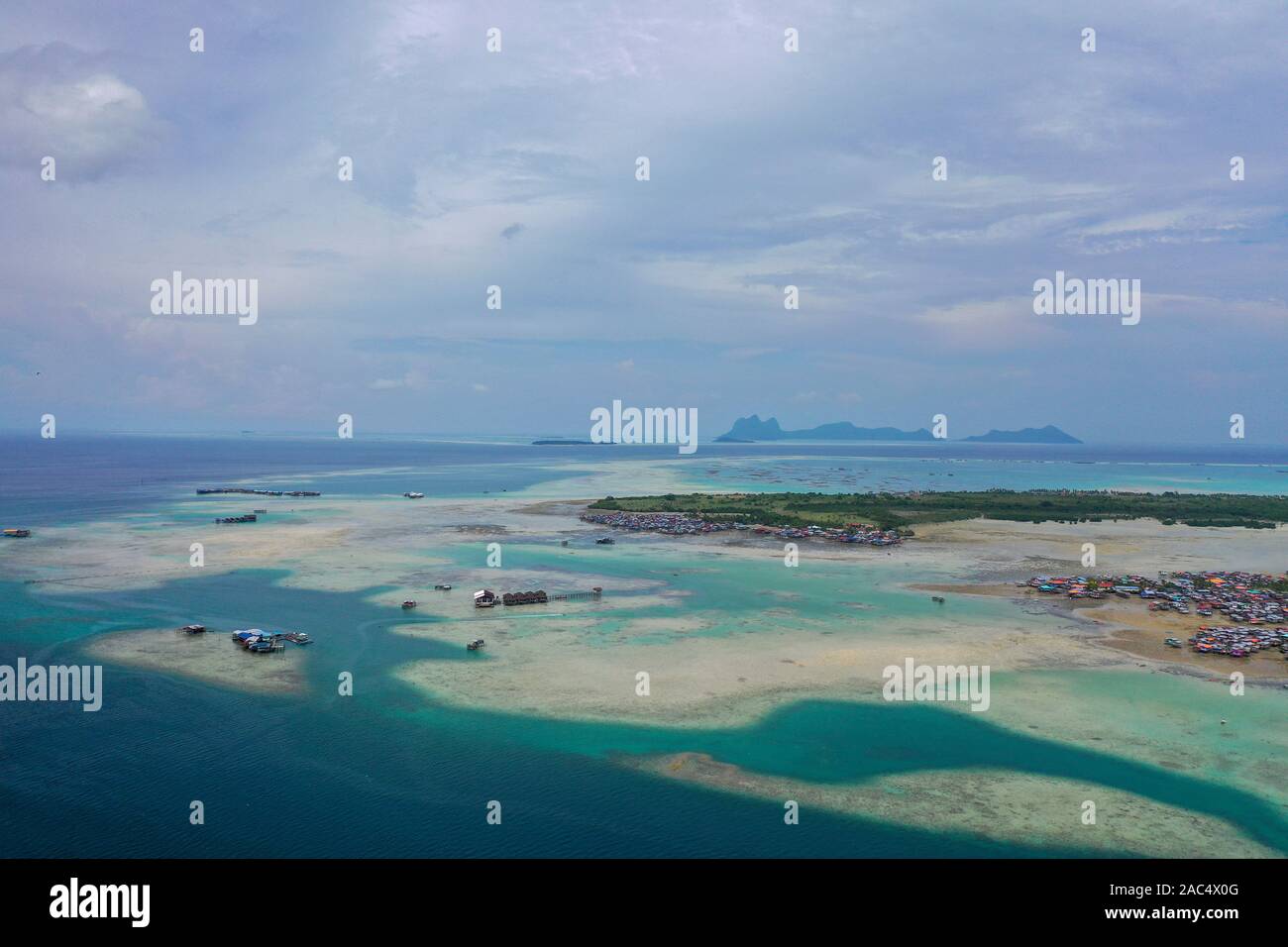 Aerial view partial of Semporna, Sabah major town. The popular town ...